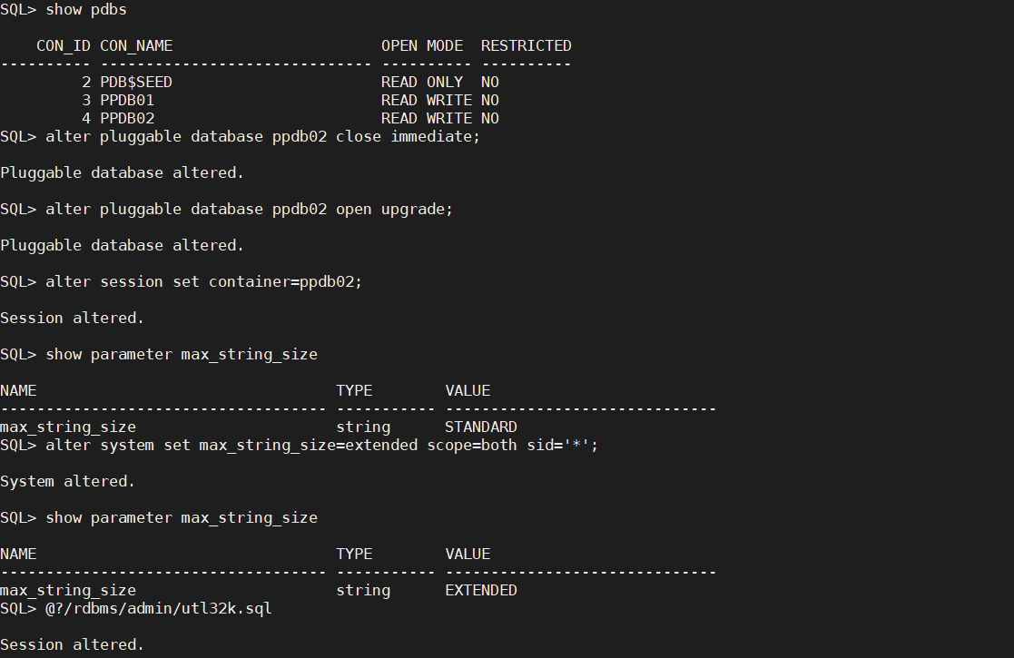 max string size Oracle 12c ohsdba